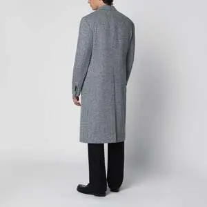LARDINI Double-breasted Coat In Wool With Herringbone Pattern