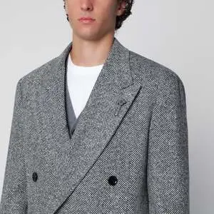 LARDINI Double-breasted Coat In Wool With Herringbone Pattern