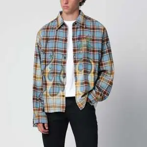 Amiri Ma Quad Bleached Blue Cotton Flannel Shirt - Multicolor