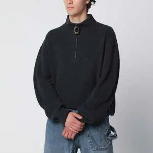 JW Anderson Dark Half-zip Sweater In Wool Blend - Grey