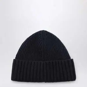 Stone Island Navy Wool-blend Beanie With Logo Patch