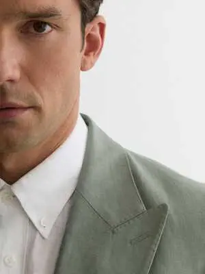 REISS Atlantic Tailored Fit Linen-twill Double-breasted Blazer