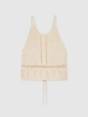 REISS Cotton Crochet Tie-back Cropped Top