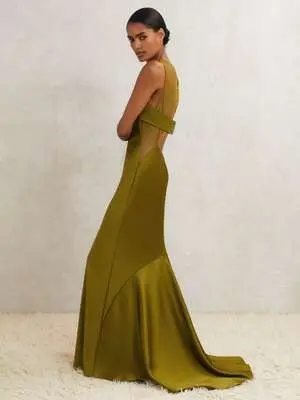 REISS Satin Sheer-panel Maxi Dress