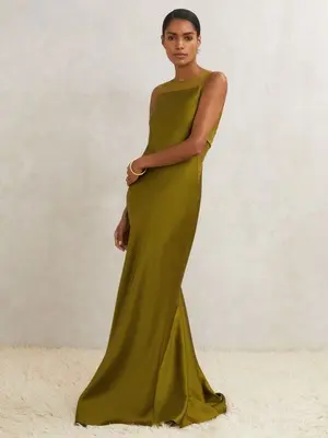REISS Satin Sheer-panel Maxi Dress