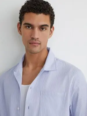 REISS Pinstripe Regular-fit Long-sleeve Shirt With Cotton - Soft Blue