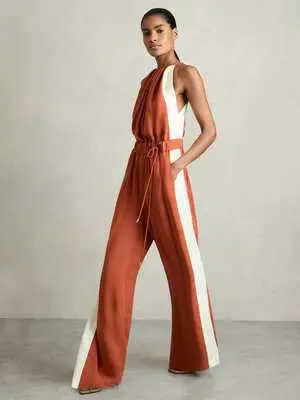 REISS Colour-block Rope-cord Jumpsuit - Orange