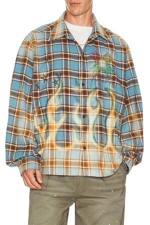 Amiri Ma Quad Flames Flannel Shirt - Blue