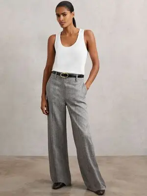 REISS Petite Wide-leg Textured Check Trousers