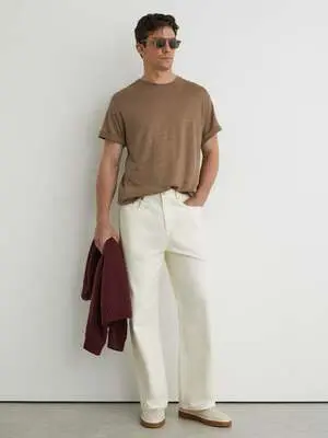 REISS Linen Relaxed-fit Crew-neck T-shirt - Brown