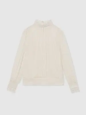 REISS Lace-trim Sheer Blouse