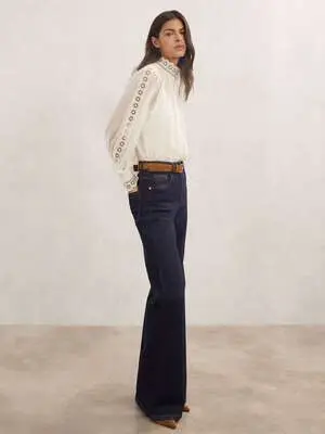 REISS Lace-trim Sheer Blouse