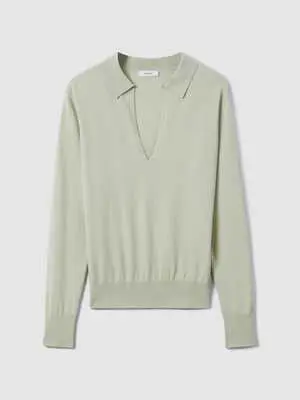 REISS Nellie Neck Top Lyocell Knitted - Sage