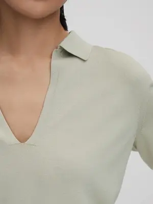 REISS Nellie Neck Top Lyocell Knitted - Sage