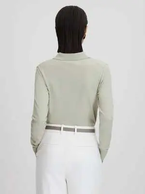 REISS Nellie Neck Top Lyocell Knitted - Sage