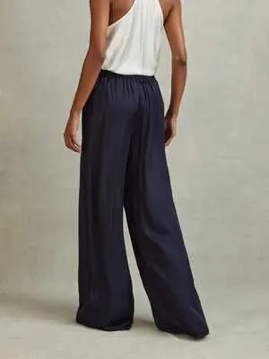 REISS Satin Elasticated Waist Wide Leg Trousers