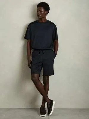 REISS Wave Jacquard Drawstring Shorts - Navy