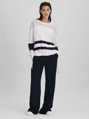 REISS White & Grey Wool Blend Striped Crew Neck Jumper