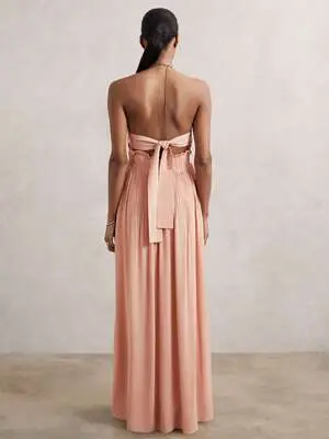 REISS Ruched Ring-detail Halterneck Maxi Dress - Pink