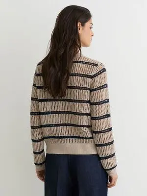 REISS Neutral & Navy Cotton-blend Open-knit Stripe Jumper