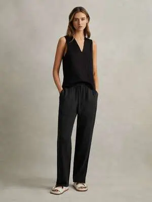 REISS Romie Linen Trousers Plain Charcoal
