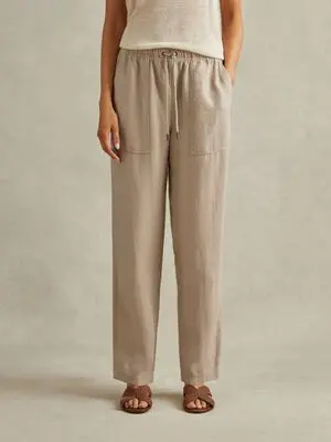 REISS Romie Linen Trousers Plain - Sand