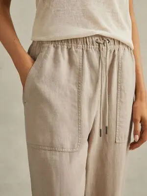REISS Romie Linen Trousers Plain - Sand