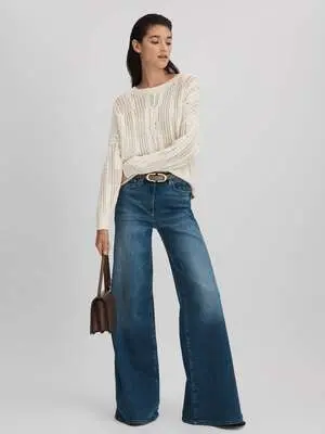 REISS Tanya Cotton Blend Open Stitch Crew Neck Jumper