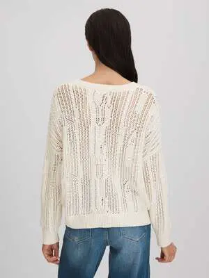 REISS Tanya Cotton Blend Open Stitch Crew Neck Jumper