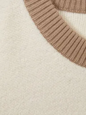REISS Brown Wool Crew Neck Jumper - Cream/brown