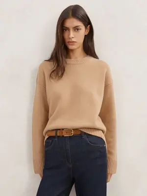 REISS Wool-cashmere Crew-neck Jumper - Camel