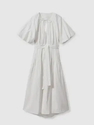 REISS Puff Sleeve Midi Dress