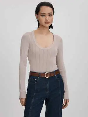 REISS Sierra Scoop Neck Knitted Top