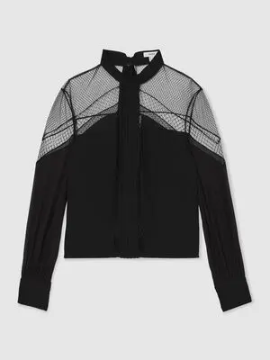 REISS Lace-insert Tie-back Blouse