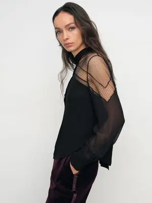 REISS Lace-insert Tie-back Blouse