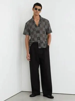 REISS Checkerboard Crochet Cuban Collar Shirt