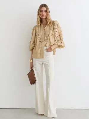 REISS Broderie Anglaise Tie-neck Blouse