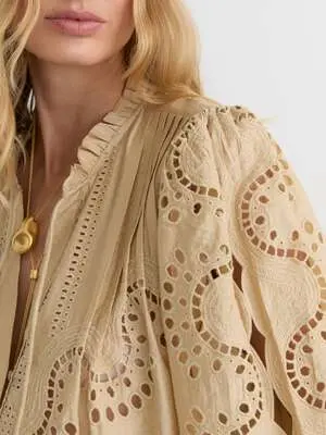 REISS Broderie Anglaise Tie-neck Blouse