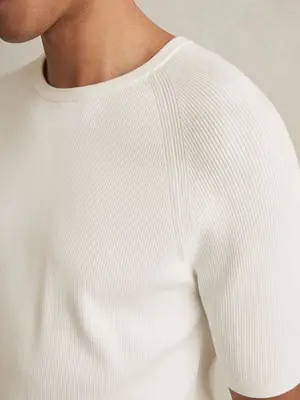 REISS Ribbed Knit Crew T-shirt - White