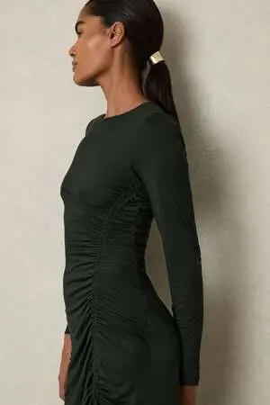 REISS Jersey Ruched Midi Dress - Dark Green