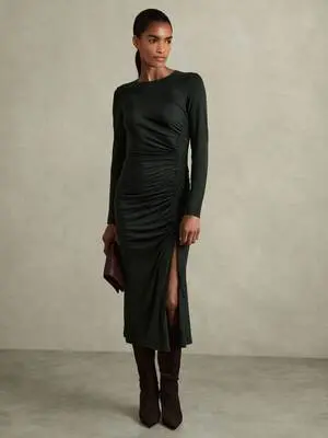 REISS Jersey Ruched Midi Dress