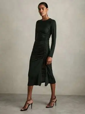 REISS Jersey Ruched Midi Dress