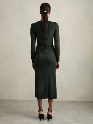 REISS Jersey Ruched Midi Dress