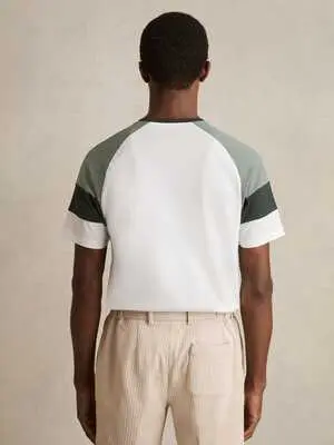 REISS White & Sage Mercerised-cotton Colourblock T-shirt - White/sage