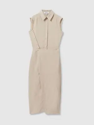 REISS Wrap Midi Dress - Neutral
