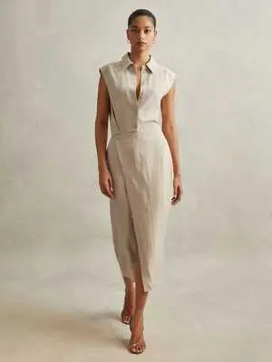 REISS Wrap Midi Dress - Neutral