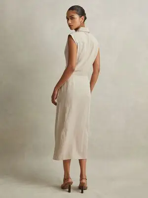 REISS Wrap Midi Dress - Neutral