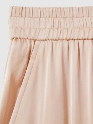 REISS Satin Elasticated Waist Wide Leg Trousers - Champagne