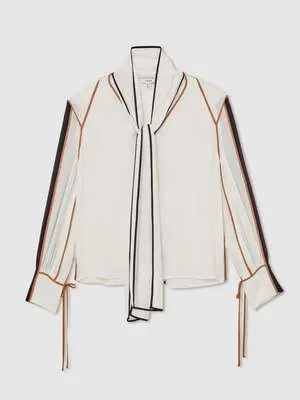 REISS Tipped Tie-neck Blouse