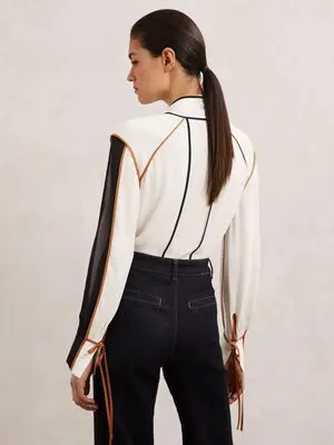 REISS Tipped Tie-neck Blouse